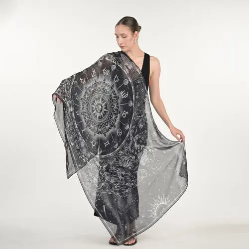 SILK&SOUL Zodiac Silk Chiffon Scarf - Black