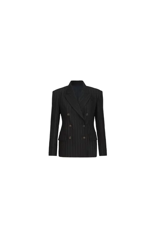 Brunello Cucinelli Comfort Virgin Wool Dazzling Chalk Stripe Blazer With Monili