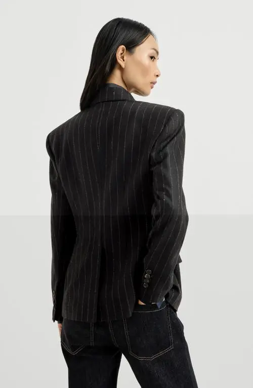 Brunello Cucinelli Comfort Virgin Wool Dazzling Chalk Stripe Blazer With Monili