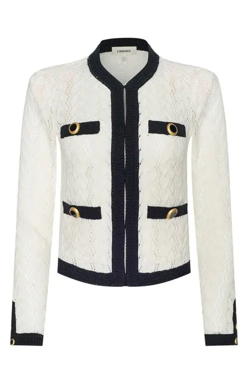 L'Agence Zephyra Pointelle Open Front Cardigan