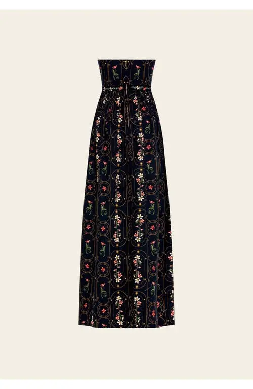 Agua Bendita Strapless Floral Embroidered Maxi Dress
