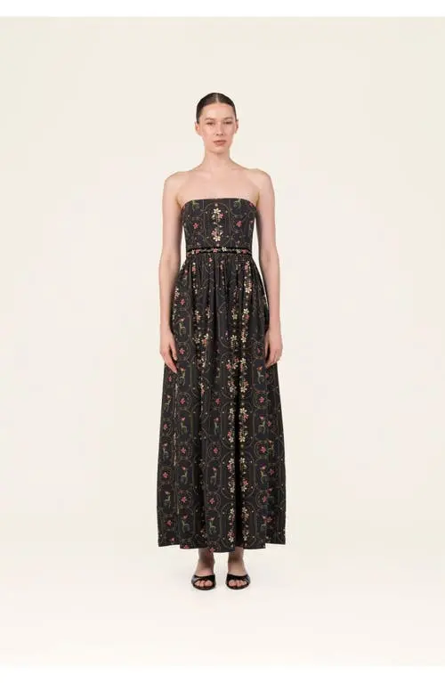 Agua Bendita Strapless Floral Embroidered Maxi Dress