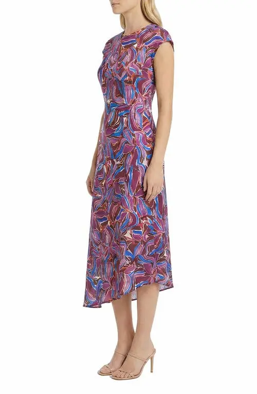 Maggy London Print Cap Sleeve Midi Dress
