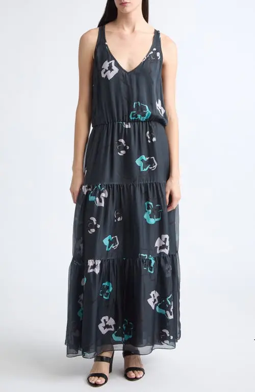 Emporio Armani Silk Tiered Midi Dress - Navy