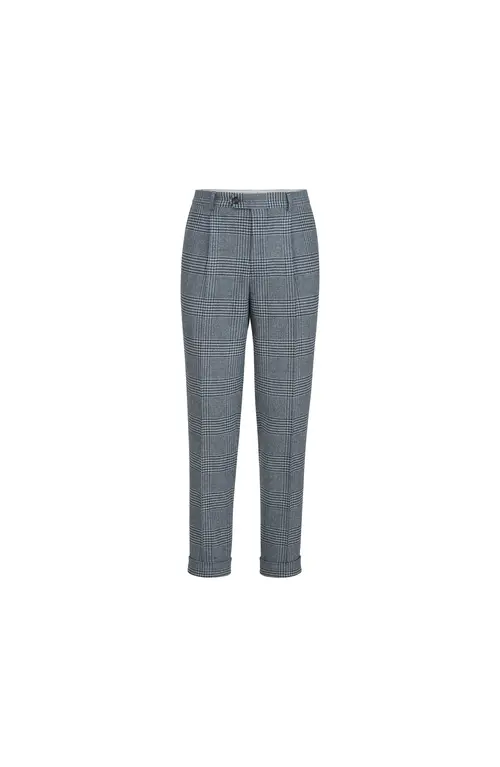 Brunello Cucinelli Wool And Cashmere Prince Of Wales Flannel Trousers - Cerulean