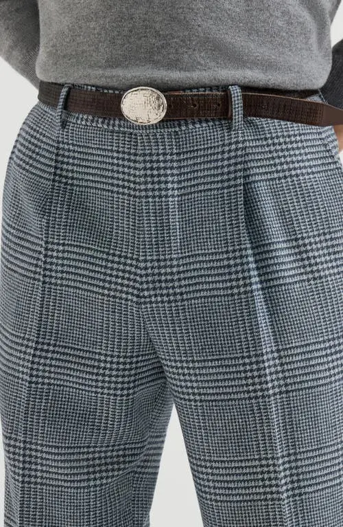 Brunello Cucinelli Wool And Cashmere Prince Of Wales Flannel Trousers - Cerulean