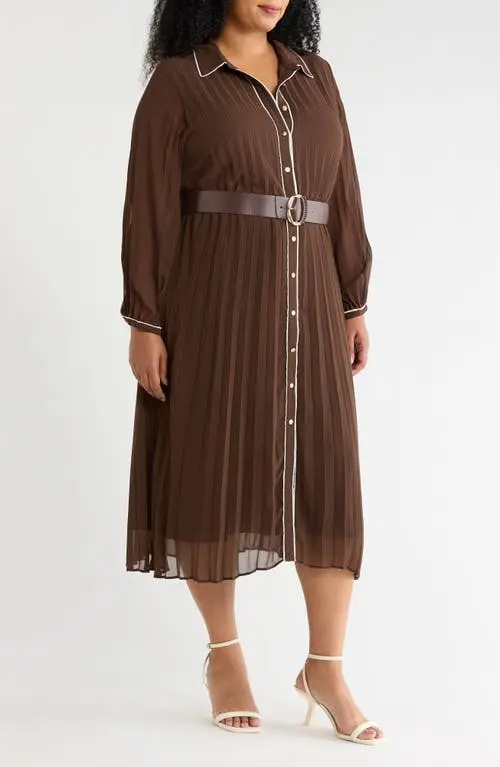 Vince Camuto Piping Pleated Midi Shirtdress