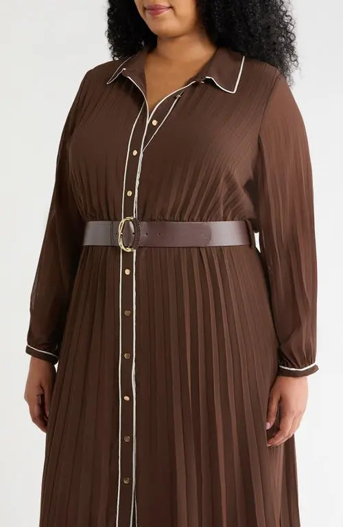 Vince Camuto Piping Pleated Midi Shirtdress