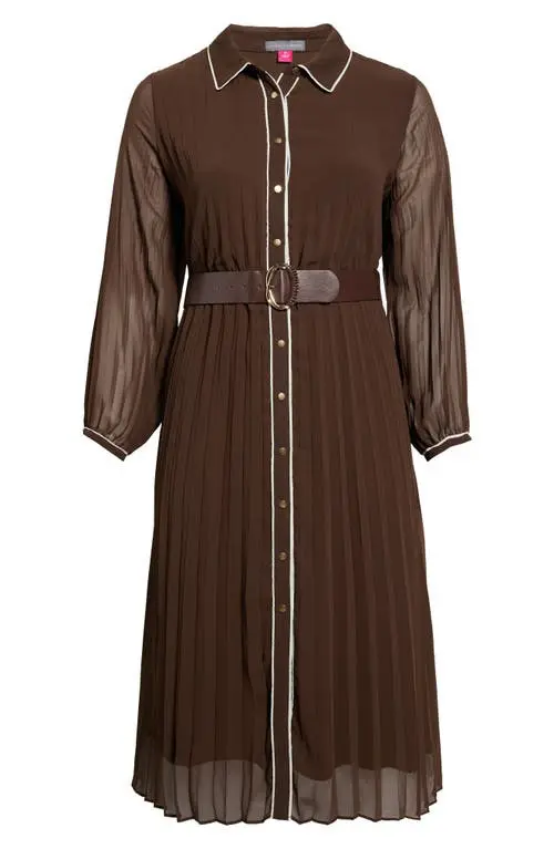 Vince Camuto Piping Pleated Midi Shirtdress