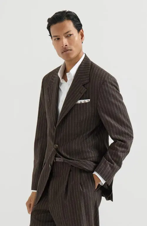 Brunello Cucinelli Virgin Wool And Cashmere Chalk Stripe Flannel Tailor Blazer