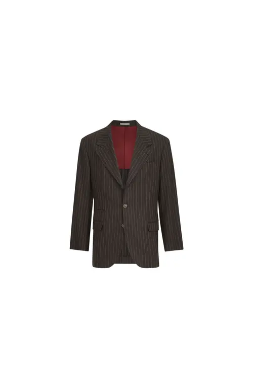 Brunello Cucinelli Virgin Wool And Cashmere Chalk Stripe Flannel Tailor Blazer