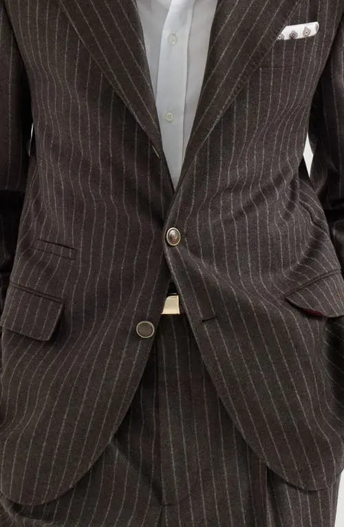 Brunello Cucinelli Virgin Wool And Cashmere Chalk Stripe Flannel Tailor Blazer