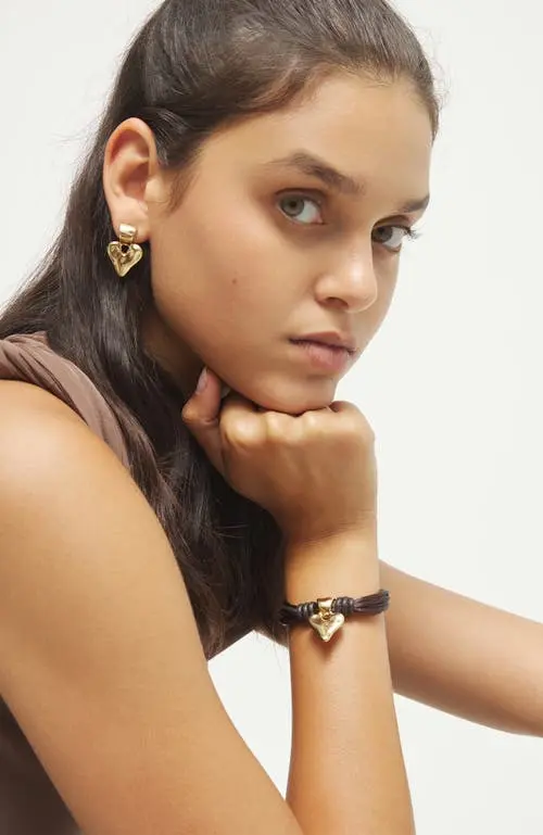 UNODE50 Silk-effect Thread Blend Bracelet With Beige Leather And Heart Detail
