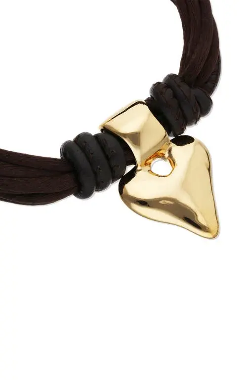UNODE50 Silk-effect Thread Blend Bracelet With Beige Leather And Heart Detail