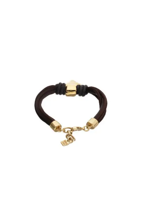 UNODE50 Silk-effect Thread Blend Bracelet With Beige Leather And Heart Detail
