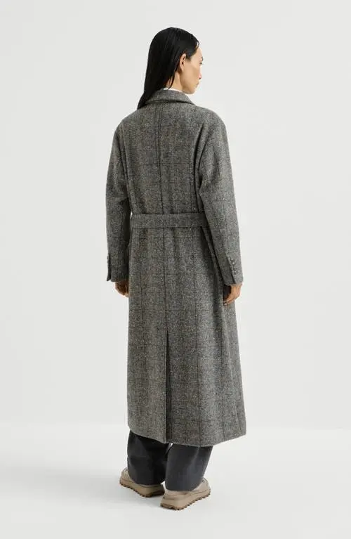 Brunello Cucinelli Techno Alpaca Check Tweed Coat With Monili