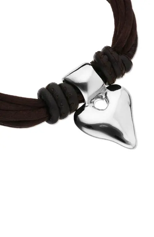 UNODE50 Silk-effect Thread Blend Bracelet With Brown Leather And Heart Detail