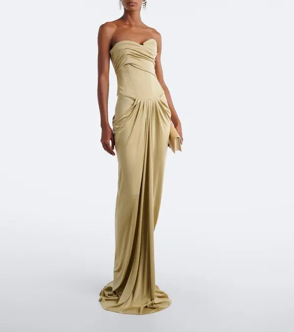 THE NEW ARRIVALS ILKYAZ OZEL Draped Gathered Corset Gown