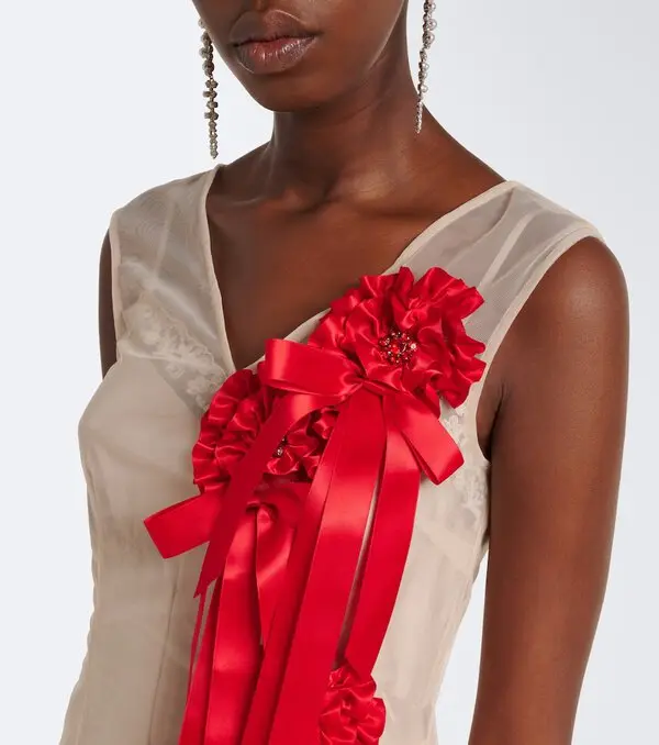 Simone Rocha Embellished Floral-appliqué Tulle Midi Dress