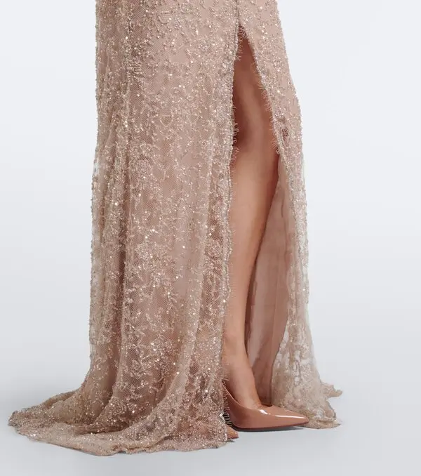 MARMAR HALIM Embellished Off-shoulder Lace Gown