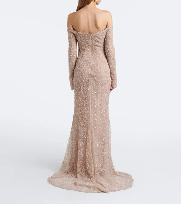 MARMAR HALIM Embellished Off-shoulder Lace Gown