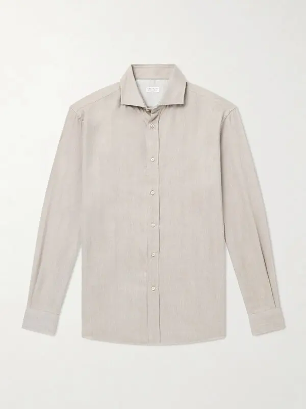 Brunello Cucinelli Herringbone Cotton And Lyocell-blend Shirt