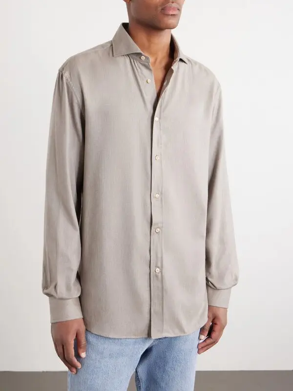 Brunello Cucinelli Herringbone Cotton And Lyocell-blend Shirt