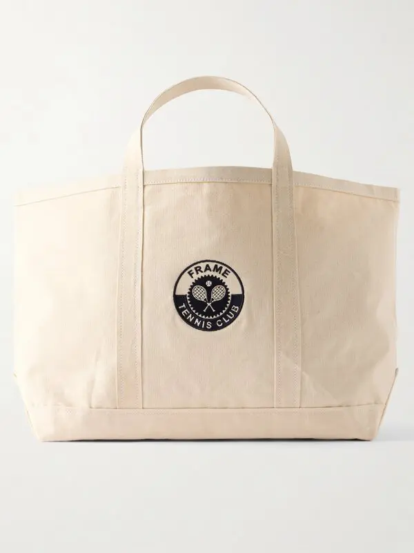 FRAME Logo-appliquéd Cotton Canvas Tennis Tote Bag - Neutrals