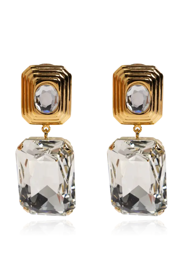 Alessandra Rich Clip-on Earrings With Crystals - Gold