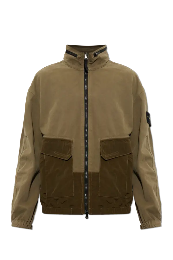 Stone Island Jacket With Concealed Hood And Contrasting Details - Green