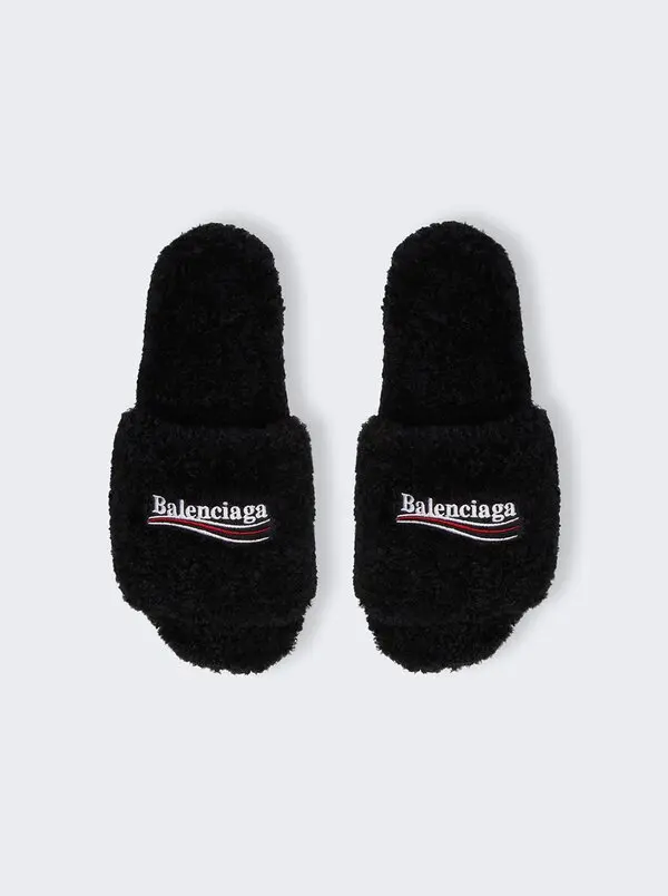 Balenciaga Embroidered Furry Slide Sandals