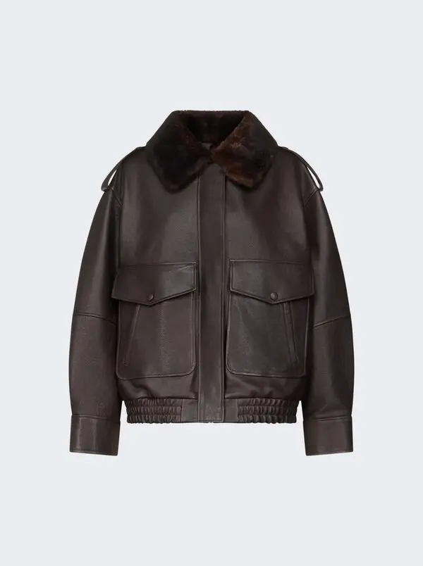 Loulou De Saison Russo Leather Bomber Jacket Dark