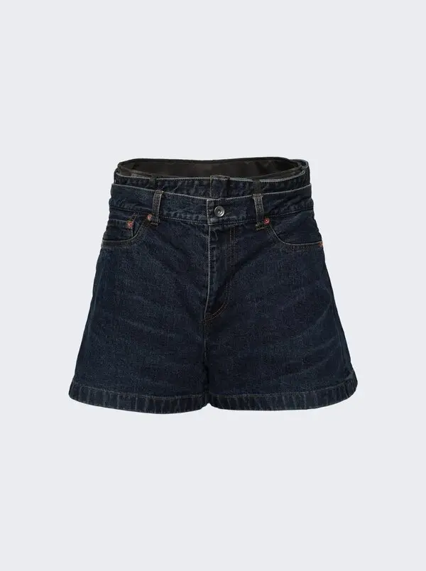 Sacai Denim X Nylon Twill Shorts And Khaki