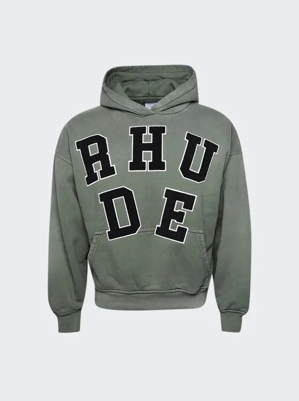 Rhude Chenille Patch Logo Hoodie Washed Olive And Black