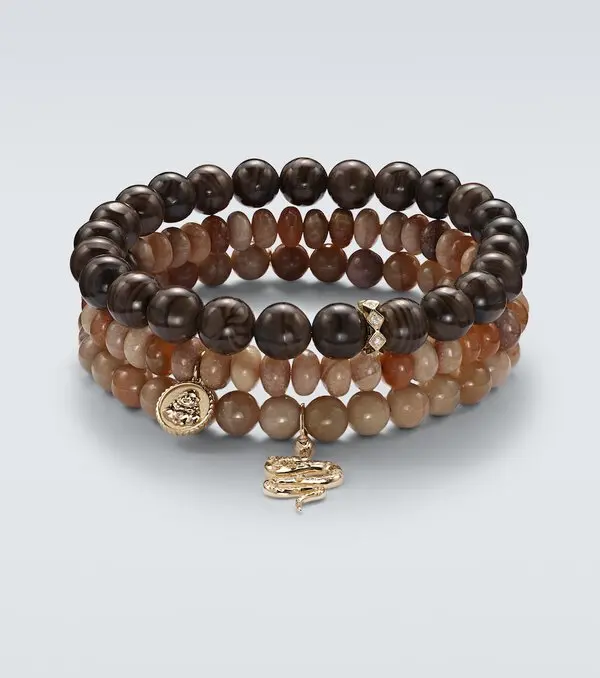 SYDNEY EVAN Set Of 3 14kt Gold Beaded Bracelets With Gemstones - Multicoloured