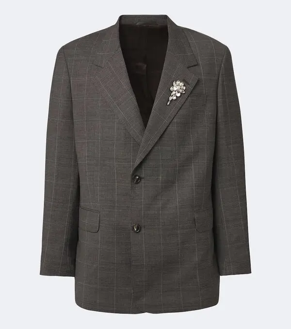 Simone Rocha Checked Embellished Wool Blazer