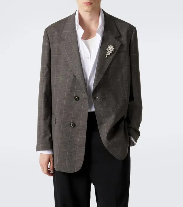 Simone Rocha Checked Embellished Wool Blazer