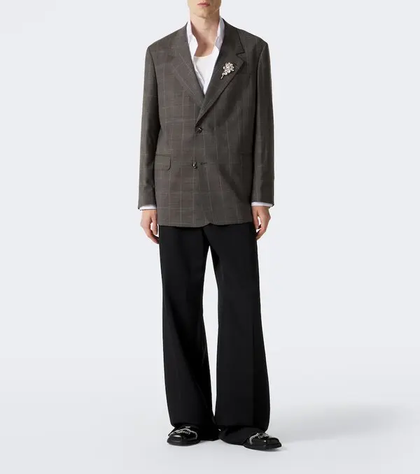 Simone Rocha Checked Embellished Wool Blazer