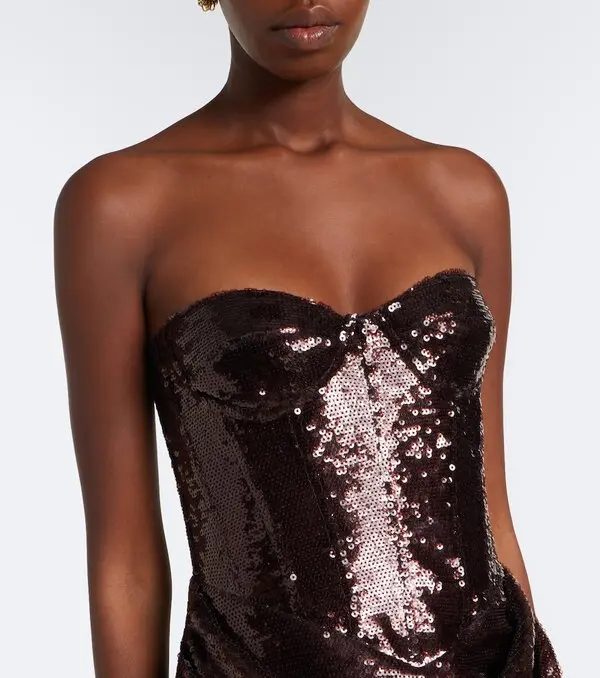 THE NEW ARRIVALS ILKYAZ OZEL Sequined Draped Corset Dress