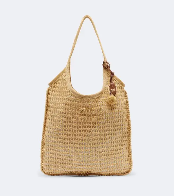Miu Miu Ivy Crochet Raffia Tote Bag