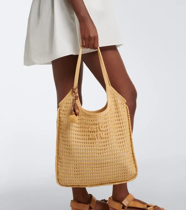 Miu Miu Ivy Crochet Raffia Tote Bag