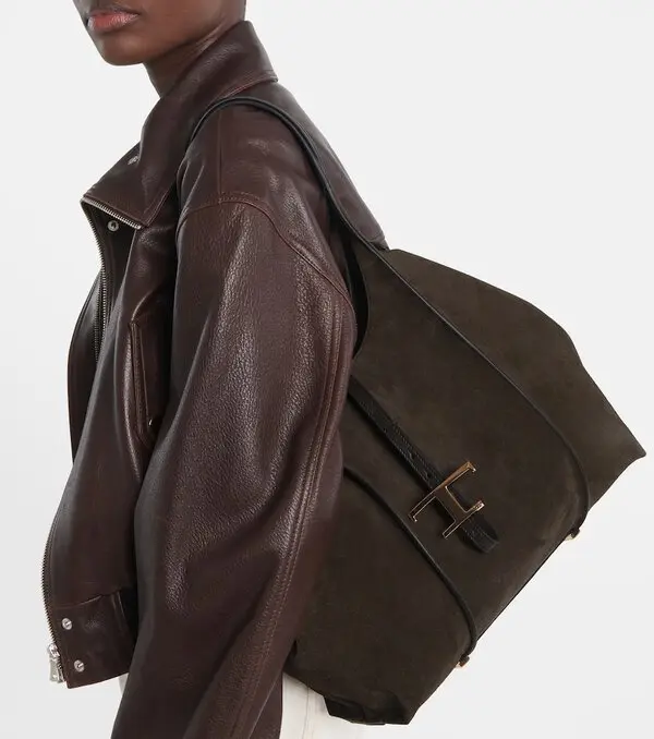 TOD'S T Timeless Medium Suede Tote Bag