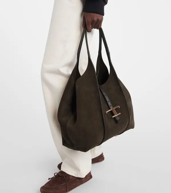 TOD'S T Timeless Medium Suede Tote Bag