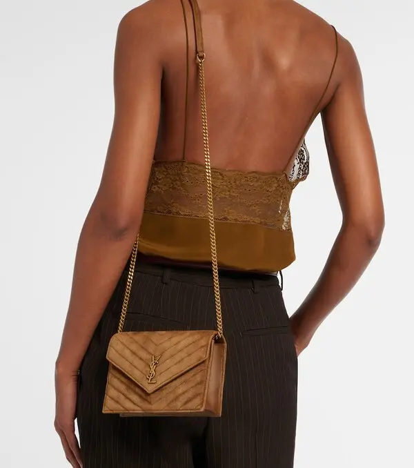 Saint Laurent Cassandre Mini Suede Wallet On Chain