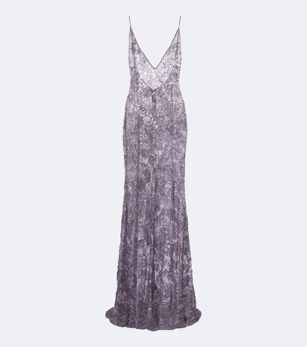 THE NEW ARRIVALS ILKYAZ OZEL Claudie Sequined Lace Gown