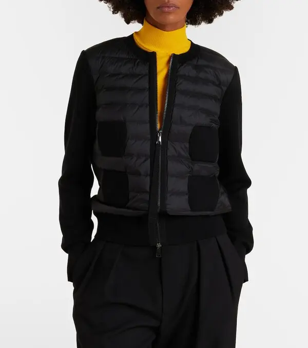 Moncler Tricot Down-paneled Virgin Wool Cardigan - Black