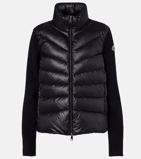 Moncler Tricot Down-paneled Virgin Wool Cardigan - Black
