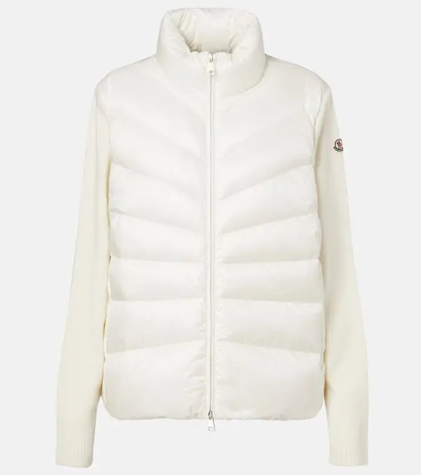 Moncler Tricot Down-paneled Virgin Wool Cardigan - White