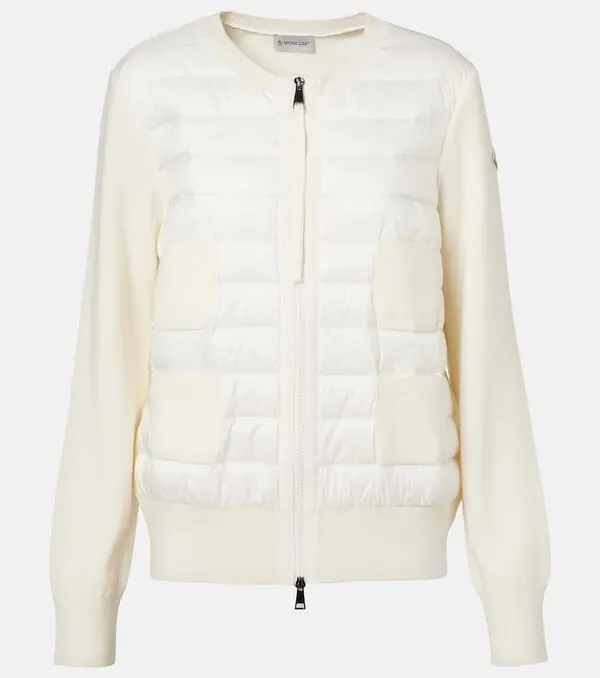 Moncler Tricot Down-paneled Virgin Wool Cardigan - White