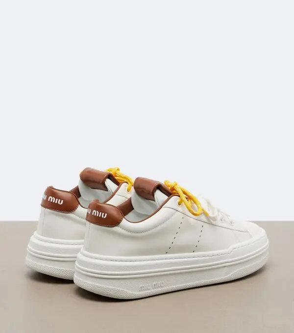 Miu Miu Leather Platform Lace-up Sneakers